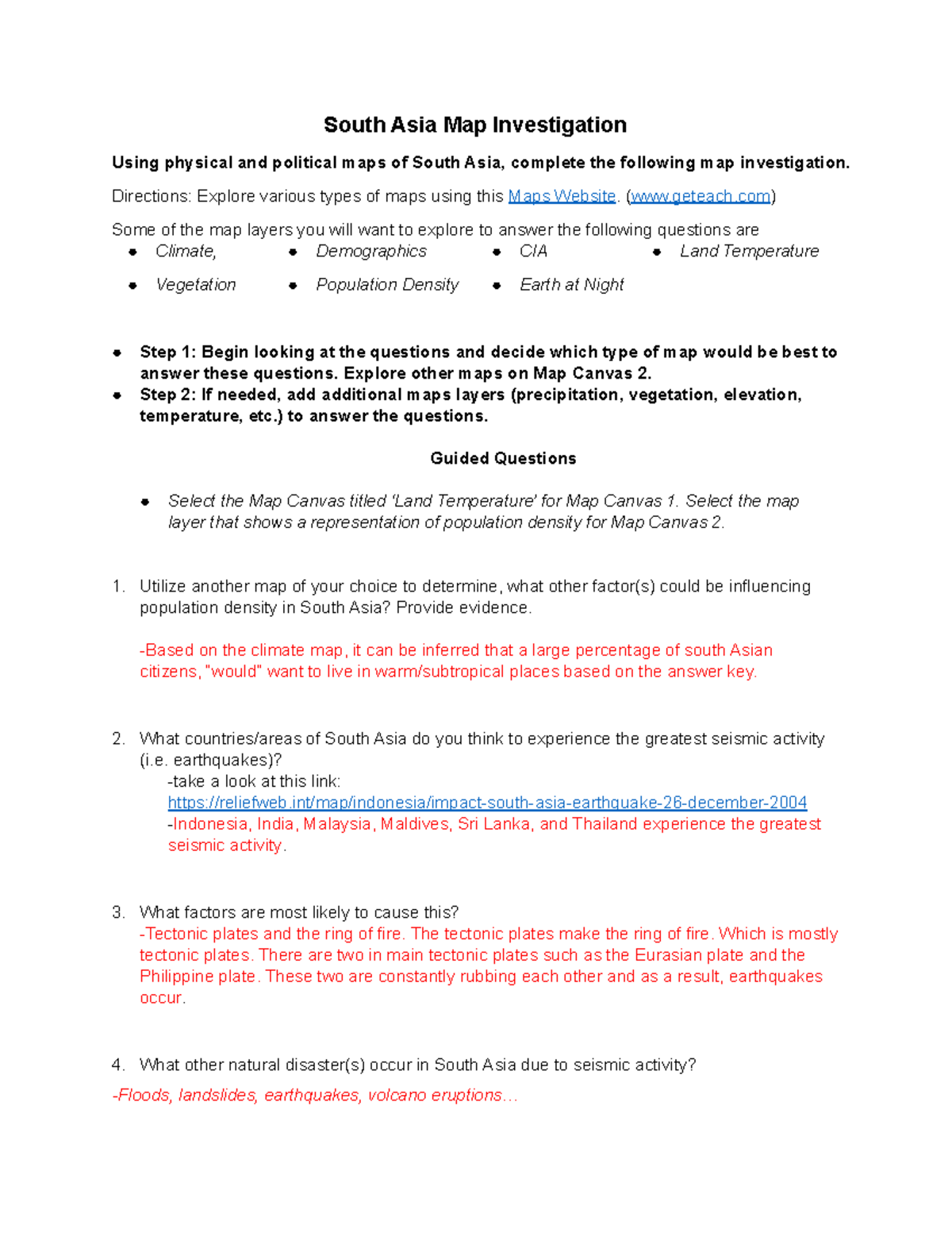 South Asia Map Investigation - Directions: Explore various types of ...