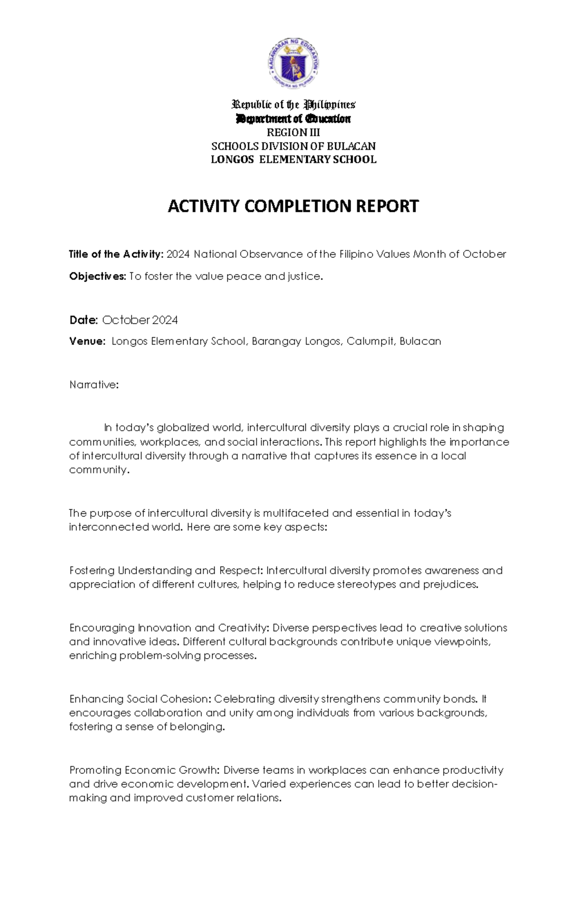 avam-narrative report - Republic of the Philippines Department of ...