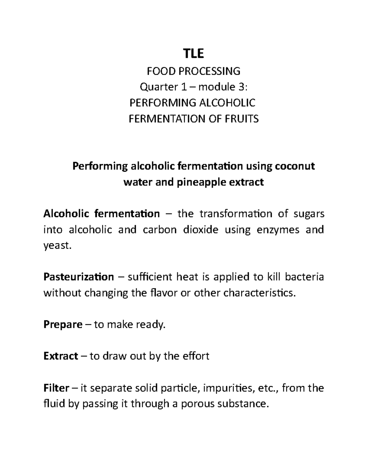 TLE - tle 10 to pasensya - TLE FOOD PROCESSING Quarter 1 – module 3 ...