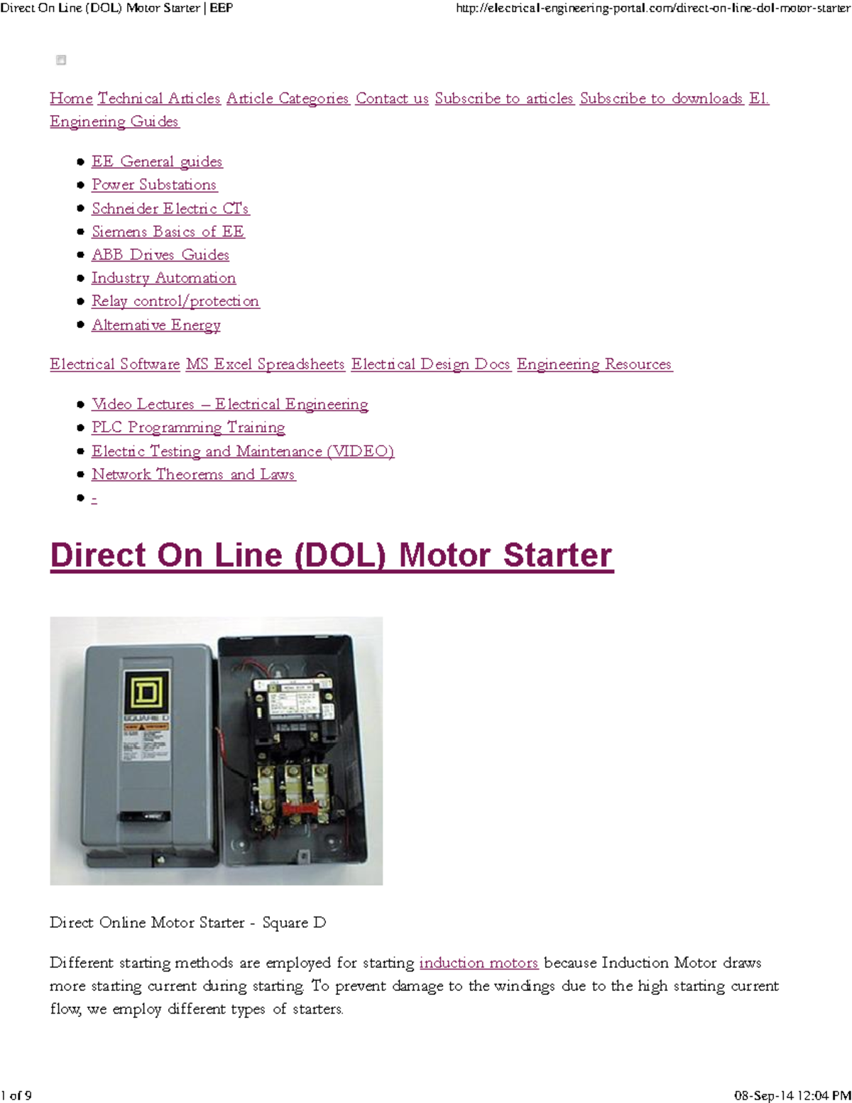 Motor Starter[Direct On Line] - Home Technical Articles Article ...