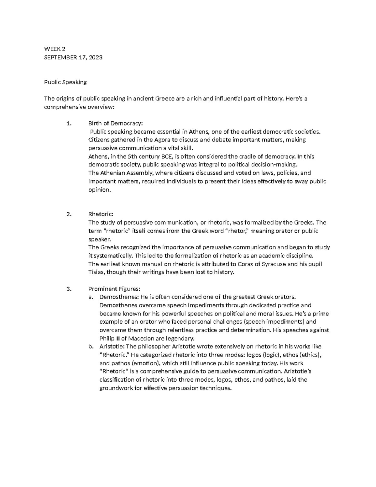 WEEK 2 Public Speaking - Lesson with quiz - WEEK 2 SEPTEMBER 17, 2023 ...