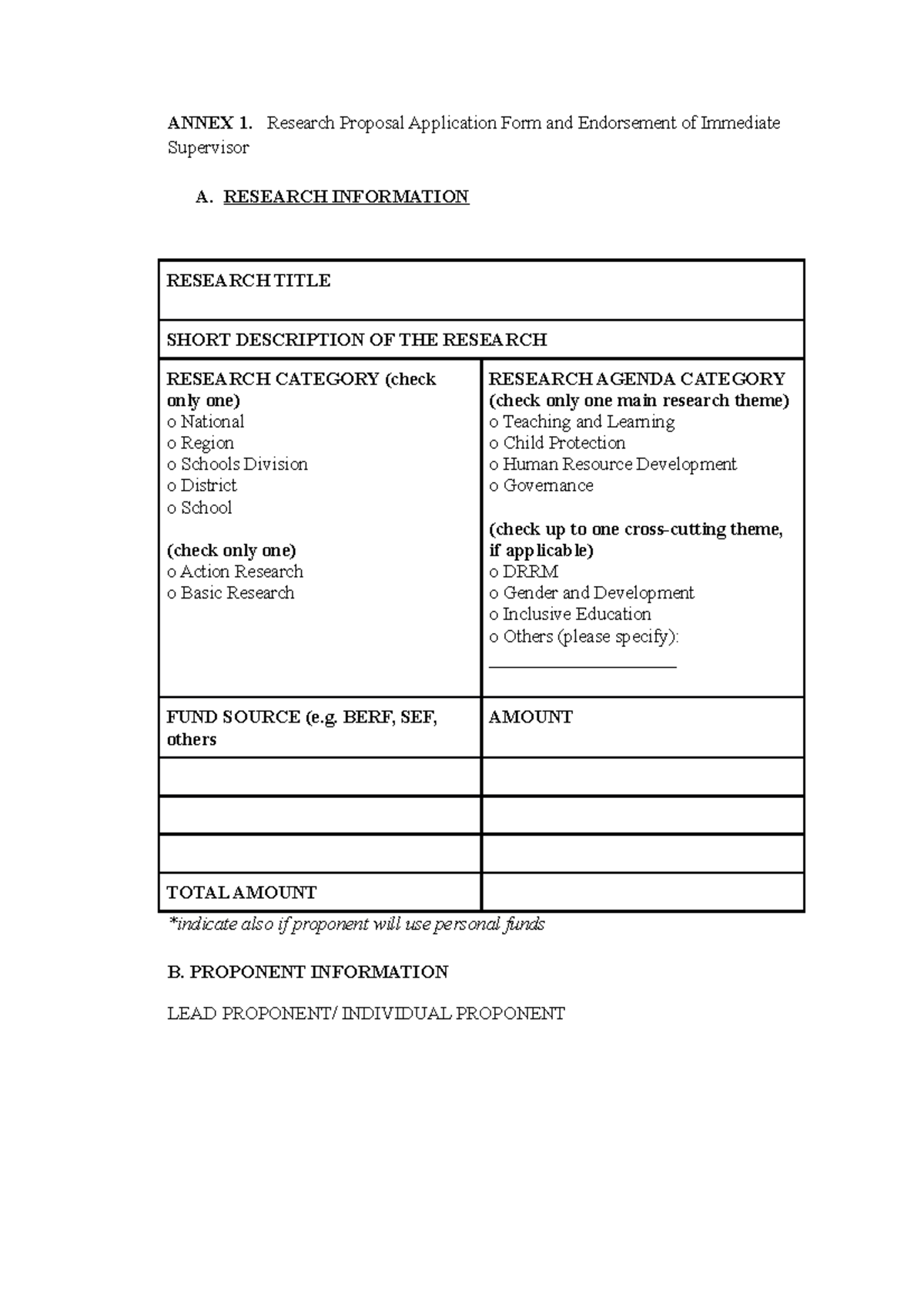 Action Research - asdfg - ANNEX 1. Research Proposal Application Form ...