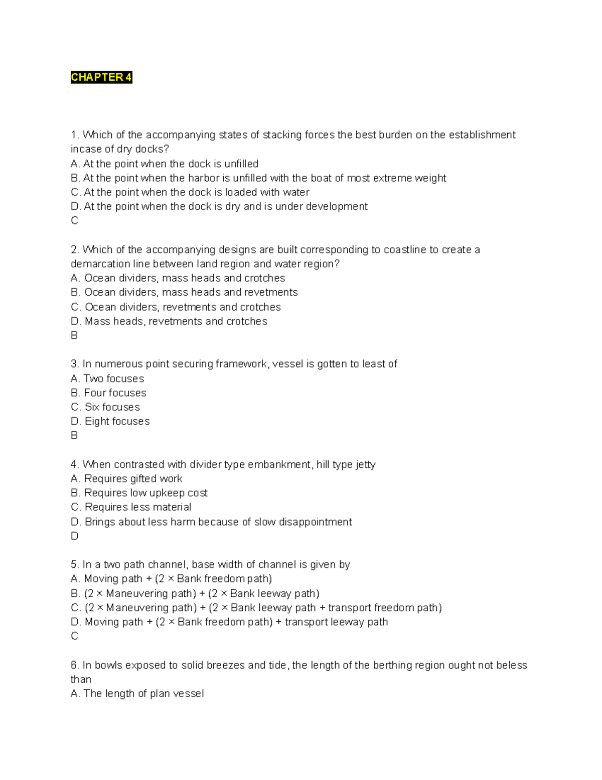 Dock and Harbour Engineering - CHAPTER 4 Which of the accompanying ...