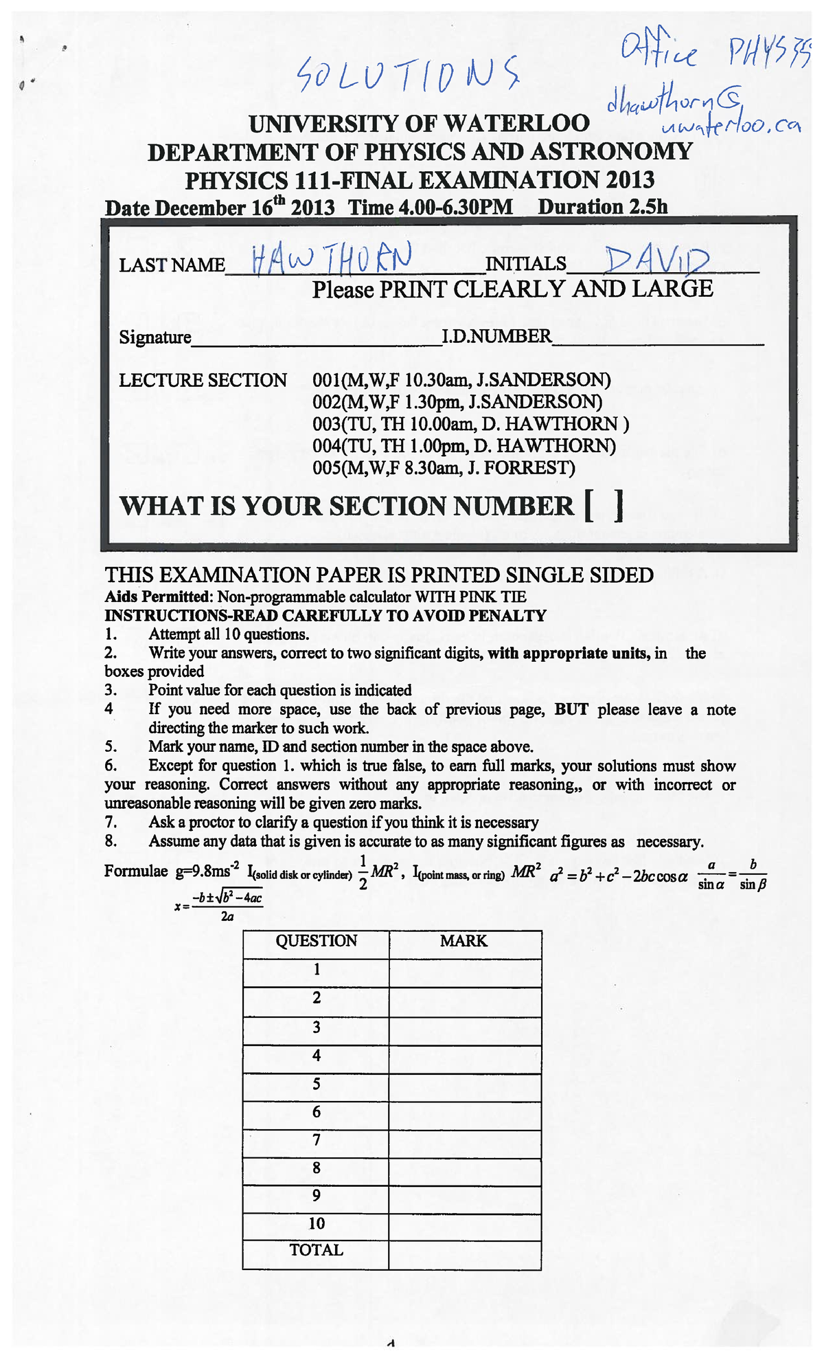 Final Exam 13 May 2013 Questions And Answers Phys 111 Warning Decodescan Unexpected Mcu
