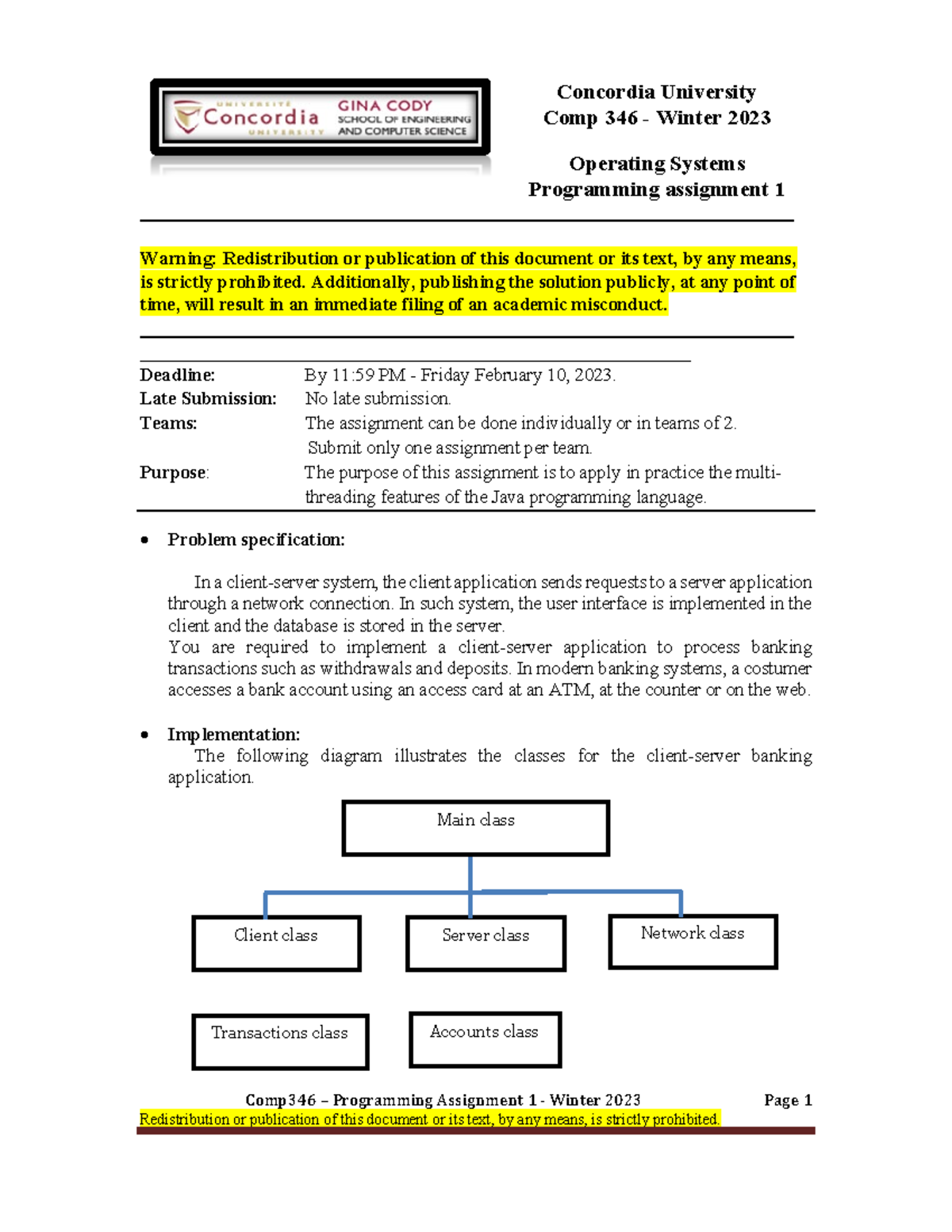 Comp346-pa-1 - PA1 - Comp346 – Programming Assignment 1 - Winter 2023 Page 1 Concordia ...