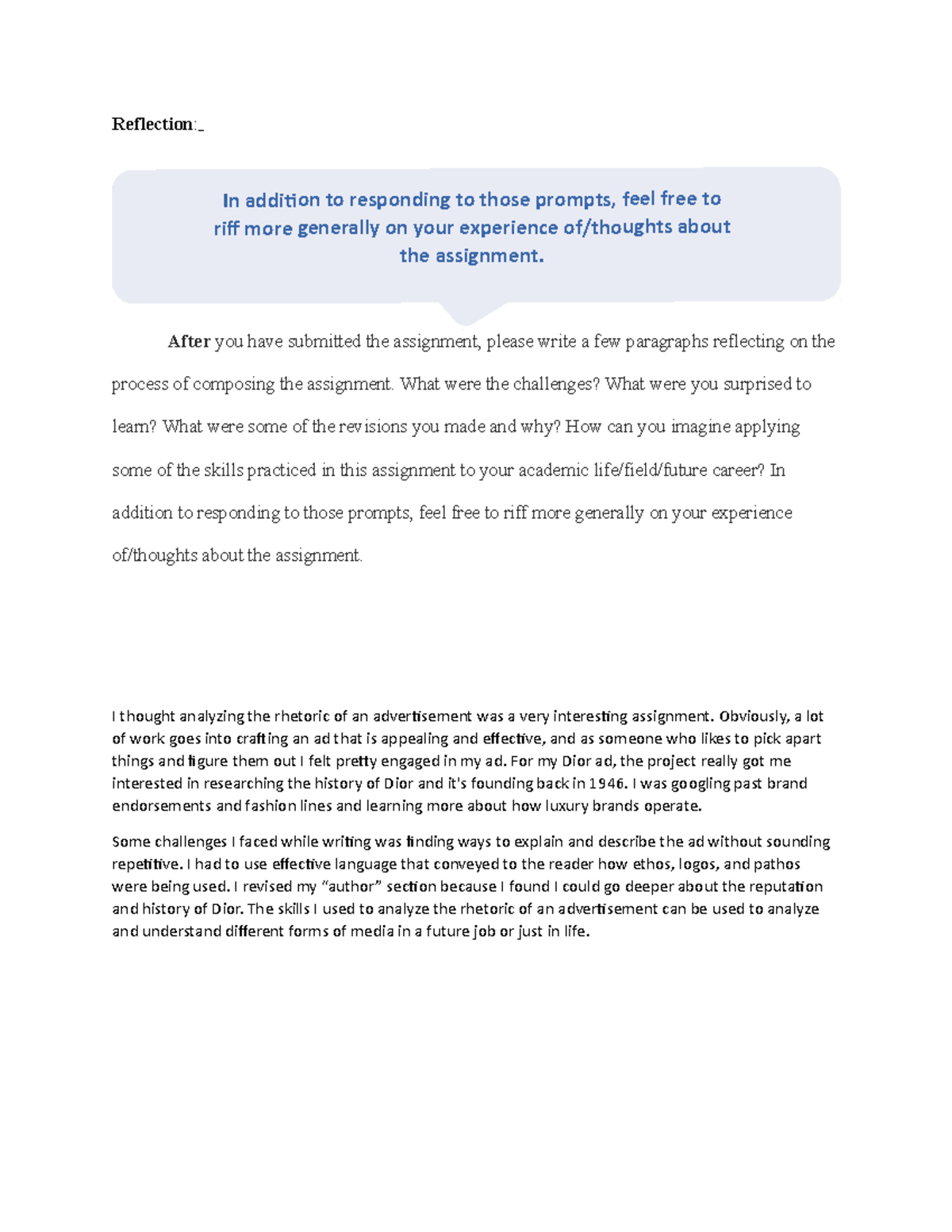 Assignment reflections - Reflection: After you have submitted the ...