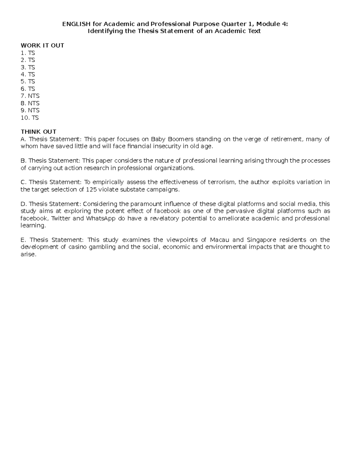 WEEK 3A (EAPP) - Assignments for eapp for high school learners - ENGLISH for Academic and - Studocu