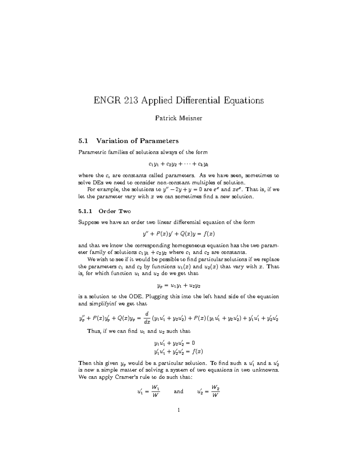 Lecture 15 Class Note By The Teacher First Class Engr 213
