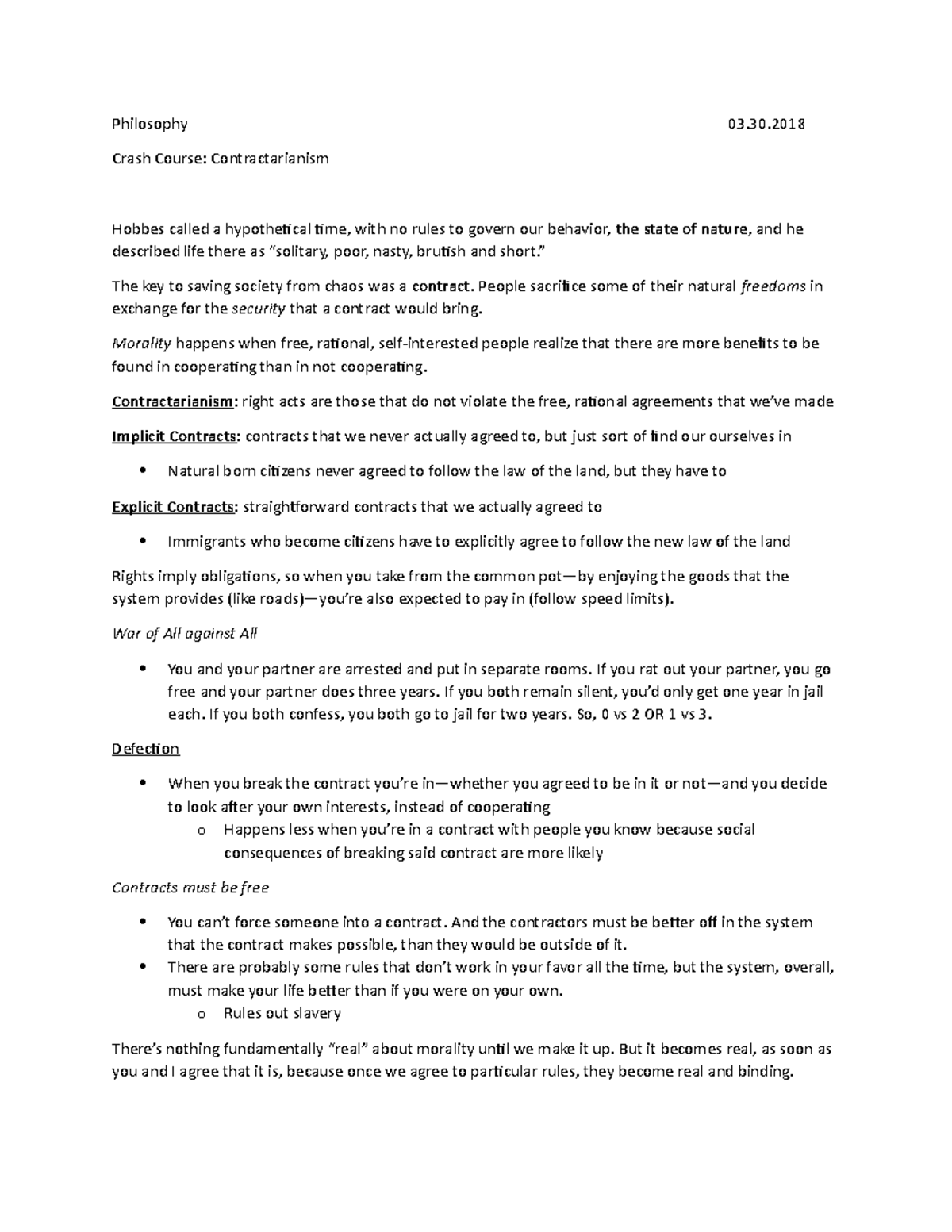 Contractarianism notes - Philosophy 03. Crash Course: Contractarianism ...