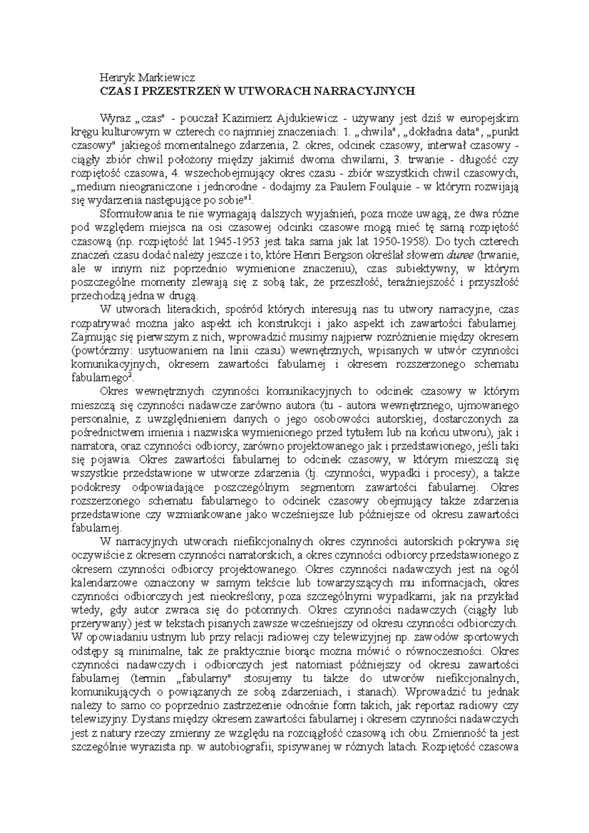 Czas i przestrzen w dziele literackim - Markiewicz - Henryk Markiewicz ...