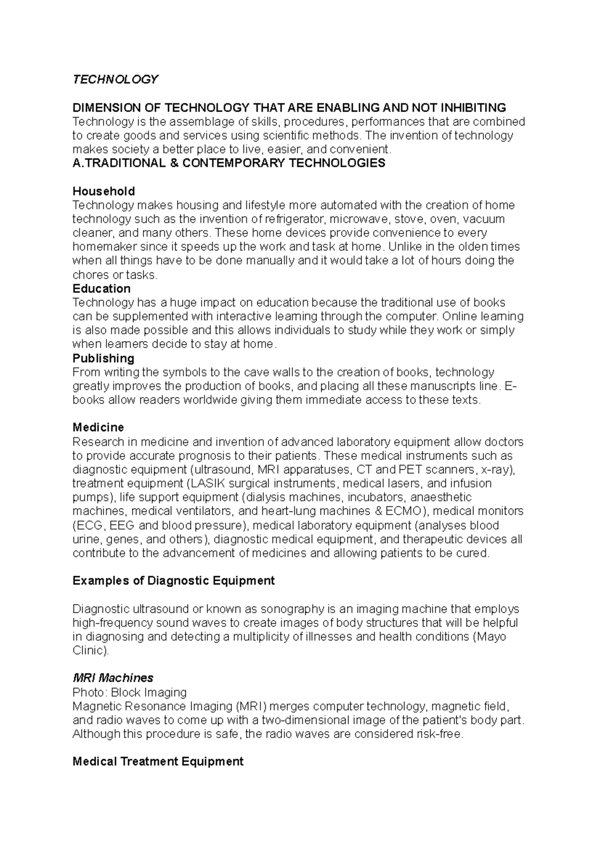 Technology - introduction lesson - TECHNOLOGY DIMENSION OF TECHNOLOGY ...