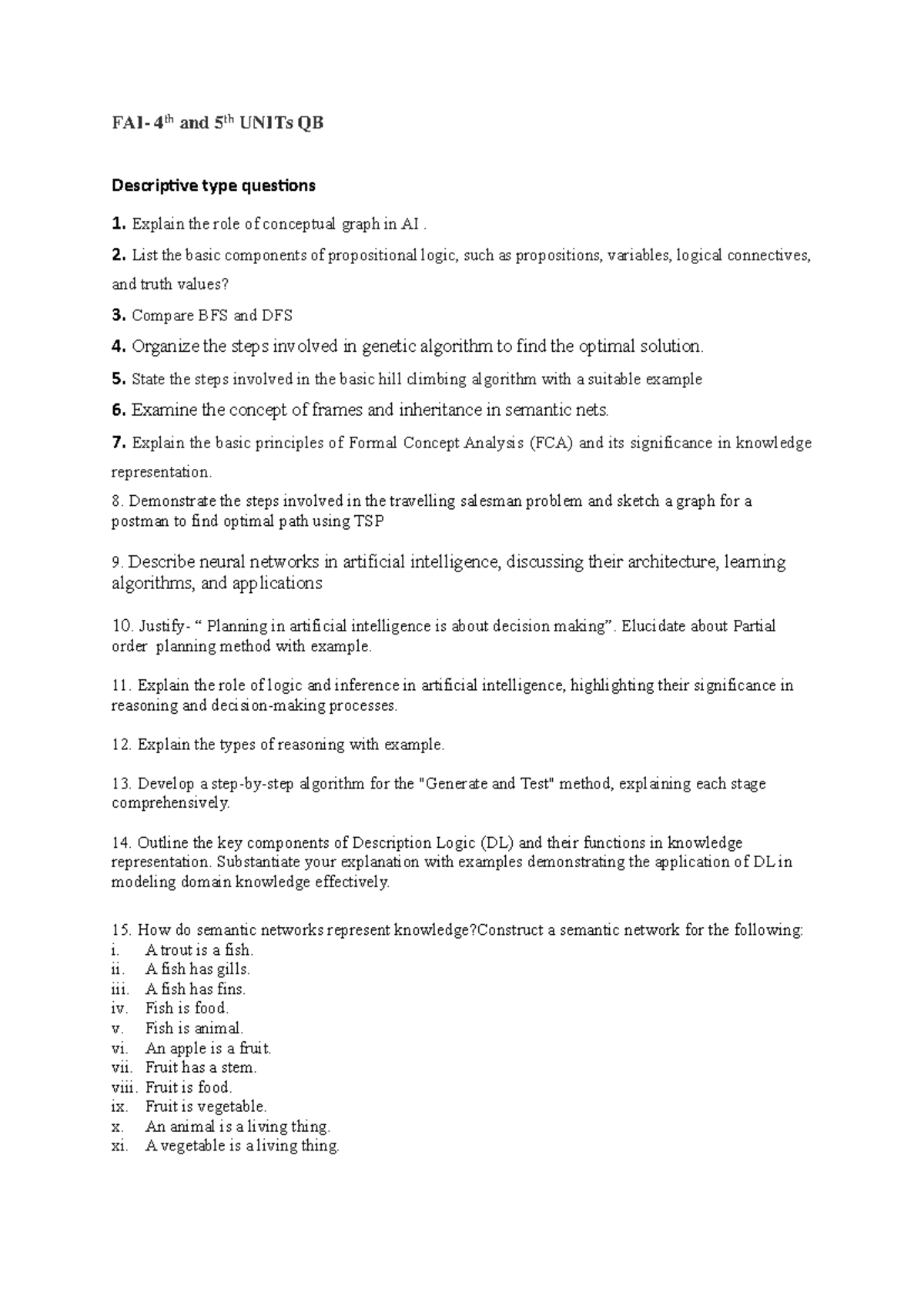 Fai unit 4 & 5 question bank - FAI- 4 th and 5 th UNITs QB Descriptive ...