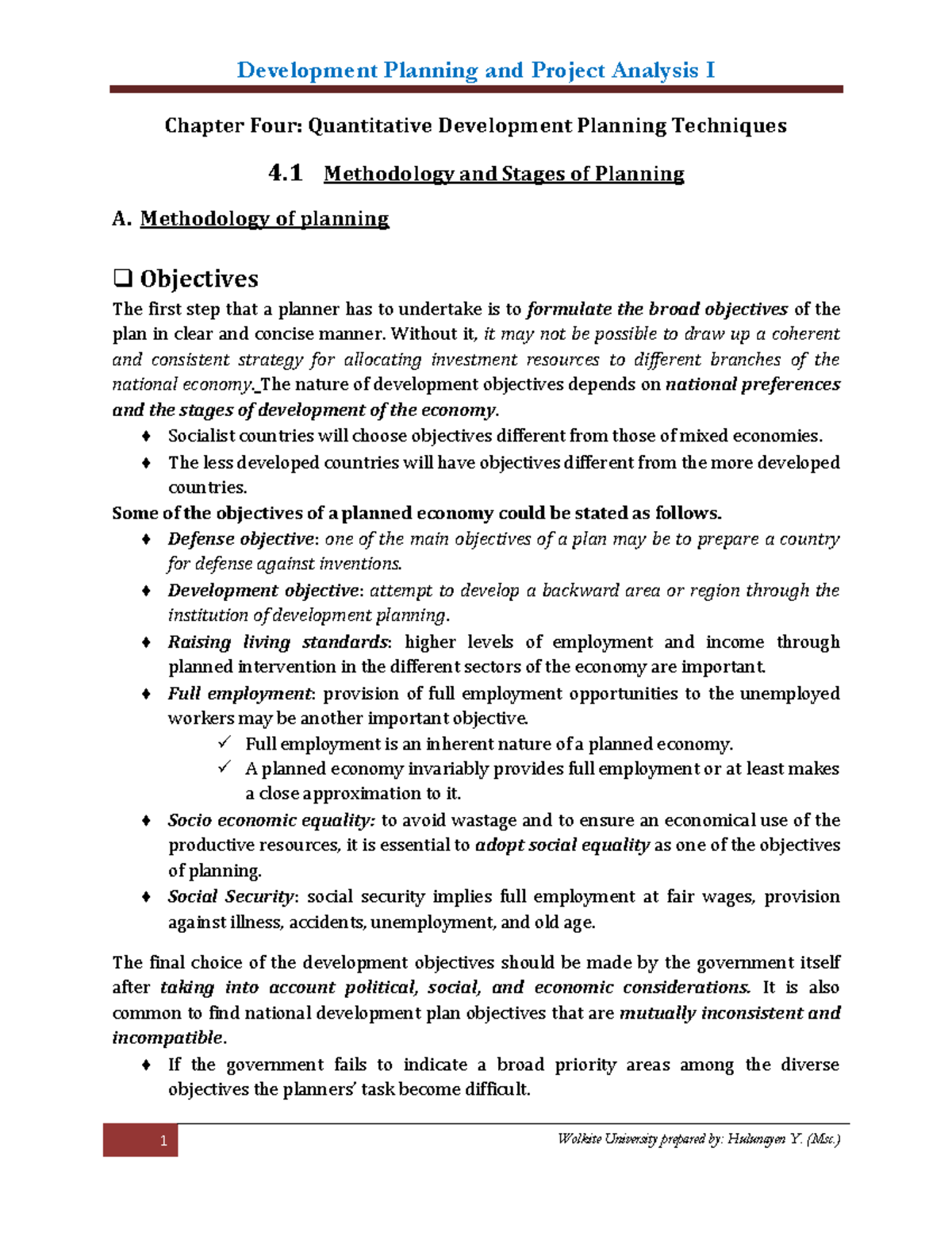 Planning Chapter Four - Chapter Four: Quantitative Development Planning Techniques 4 Methodology ...
