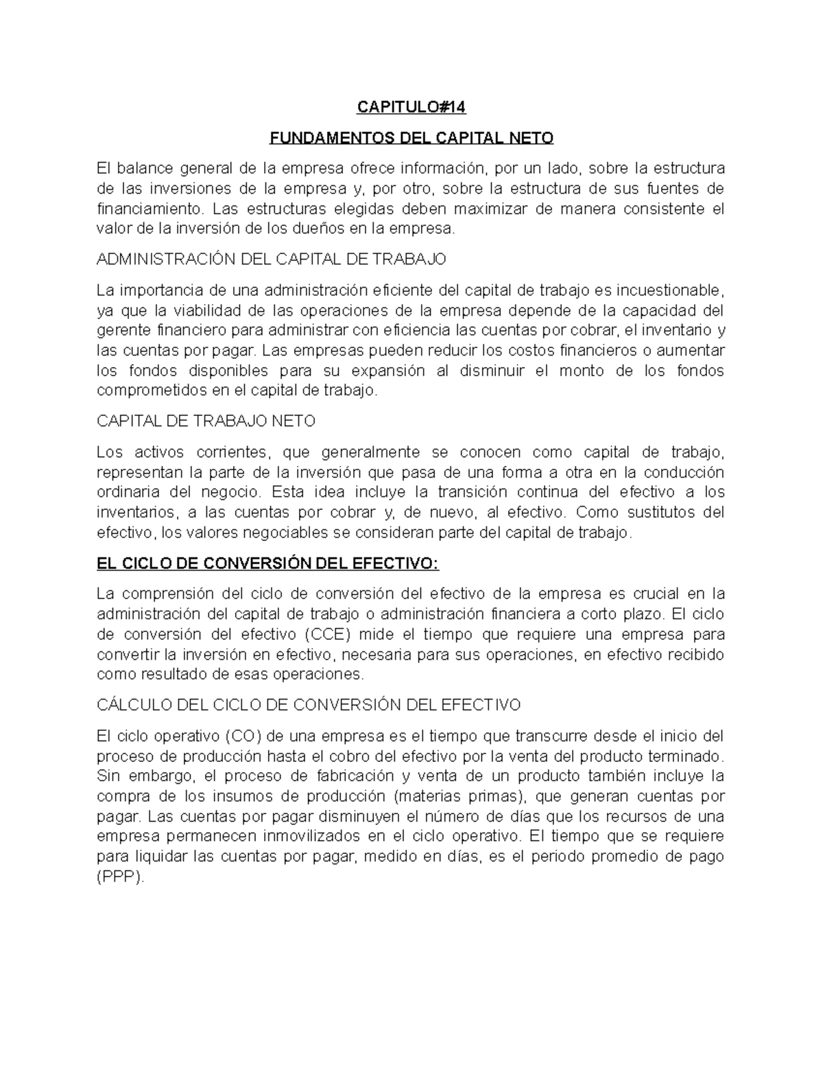 Libro de Gitman resumen capitulos 14 y 15, fundamentos del capital neto ...