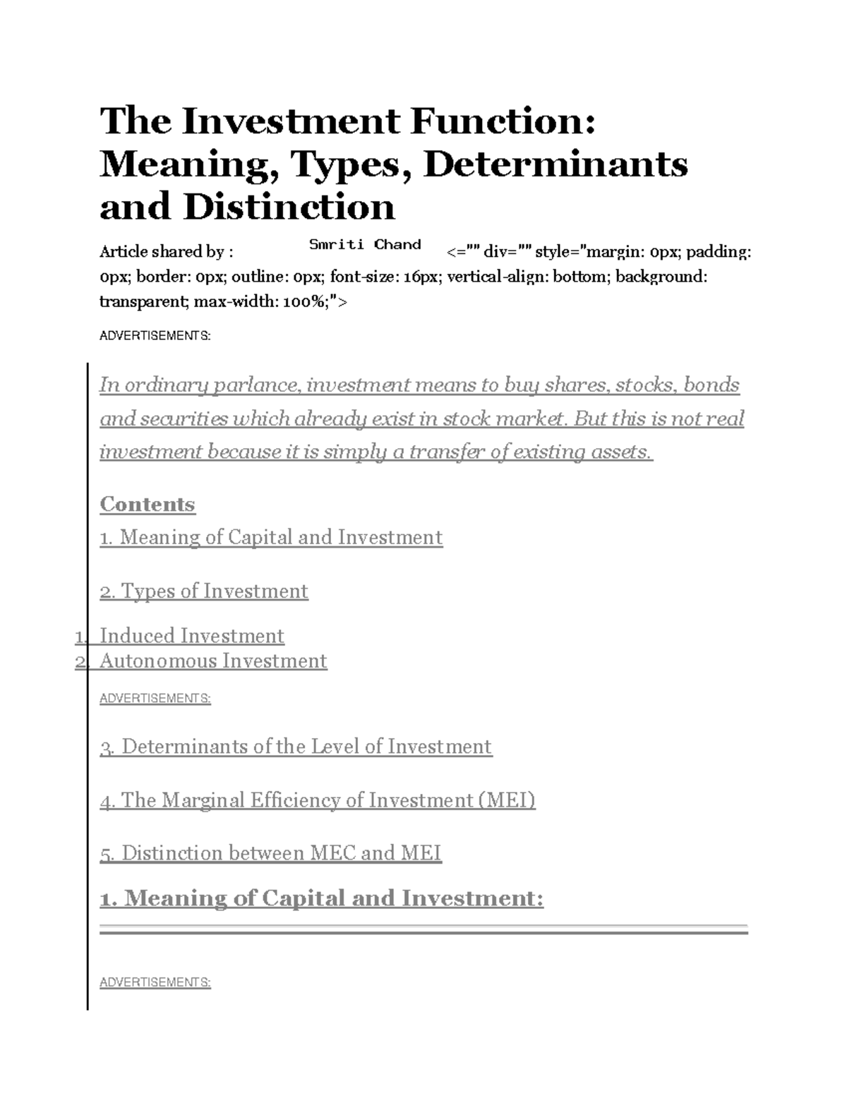Chapter 6 The Investment Function - The Investment Function: Meaning ...