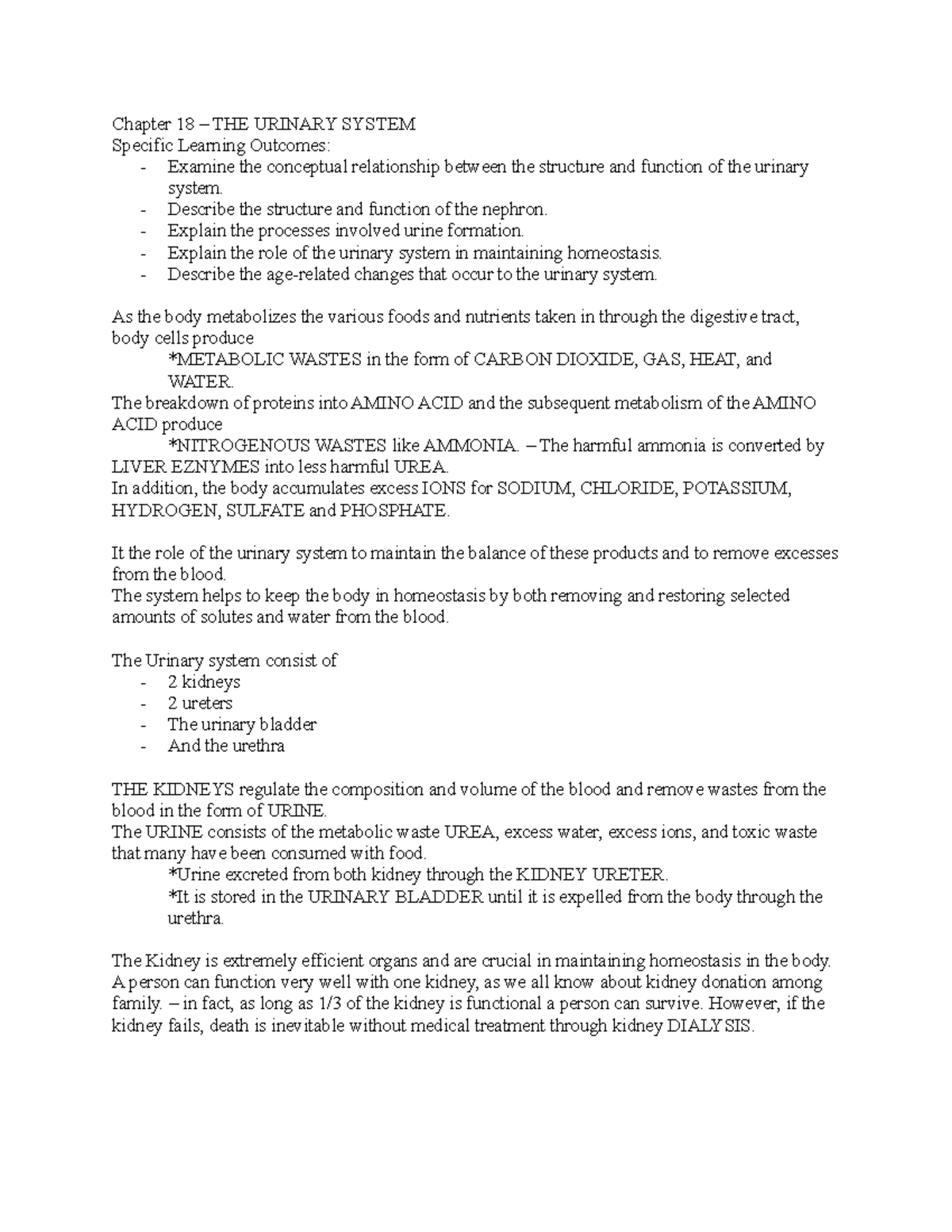 ANPH1002 - Chapter 18 – THE Urinary System - ANPH1001 - NorQuest - Studocu