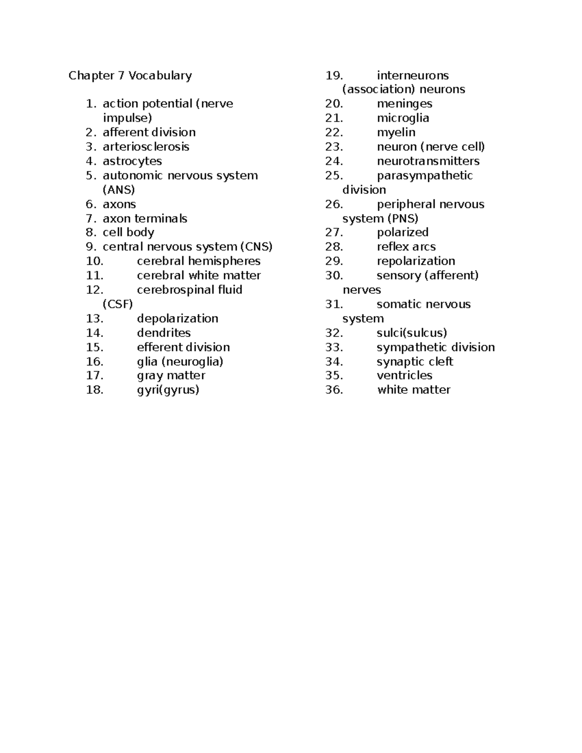 Chapter 7 Vocabulary short - Chapter 7 Vocabulary 1. action potential ...