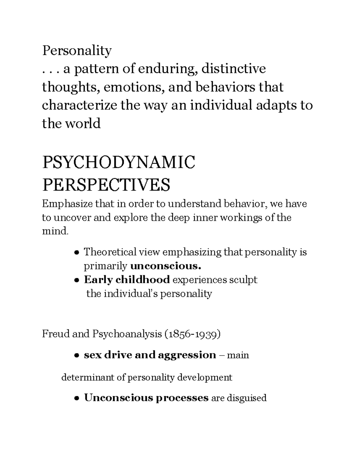 Psych Chapter 12 - Personality ... a pattern of enduring, distinctive ...