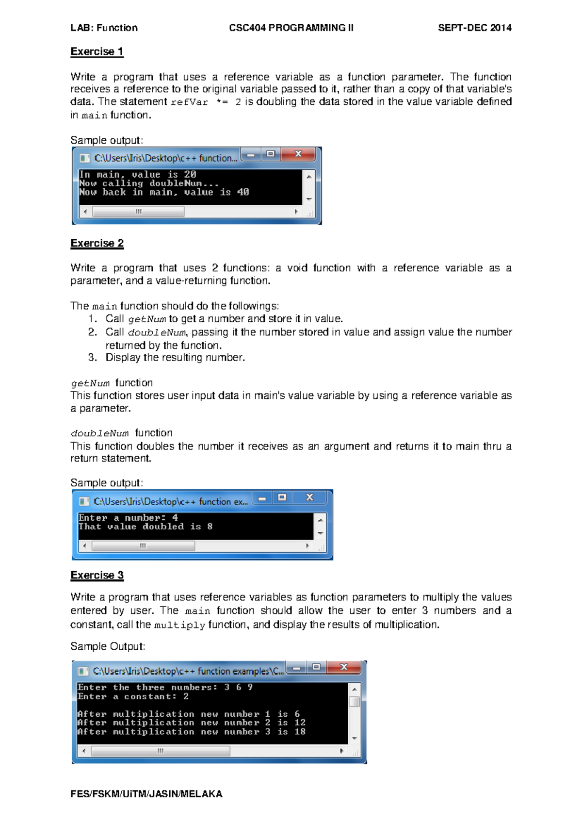Lab Function P3 Programming Lab Function Csc404 Programming Ii Sept