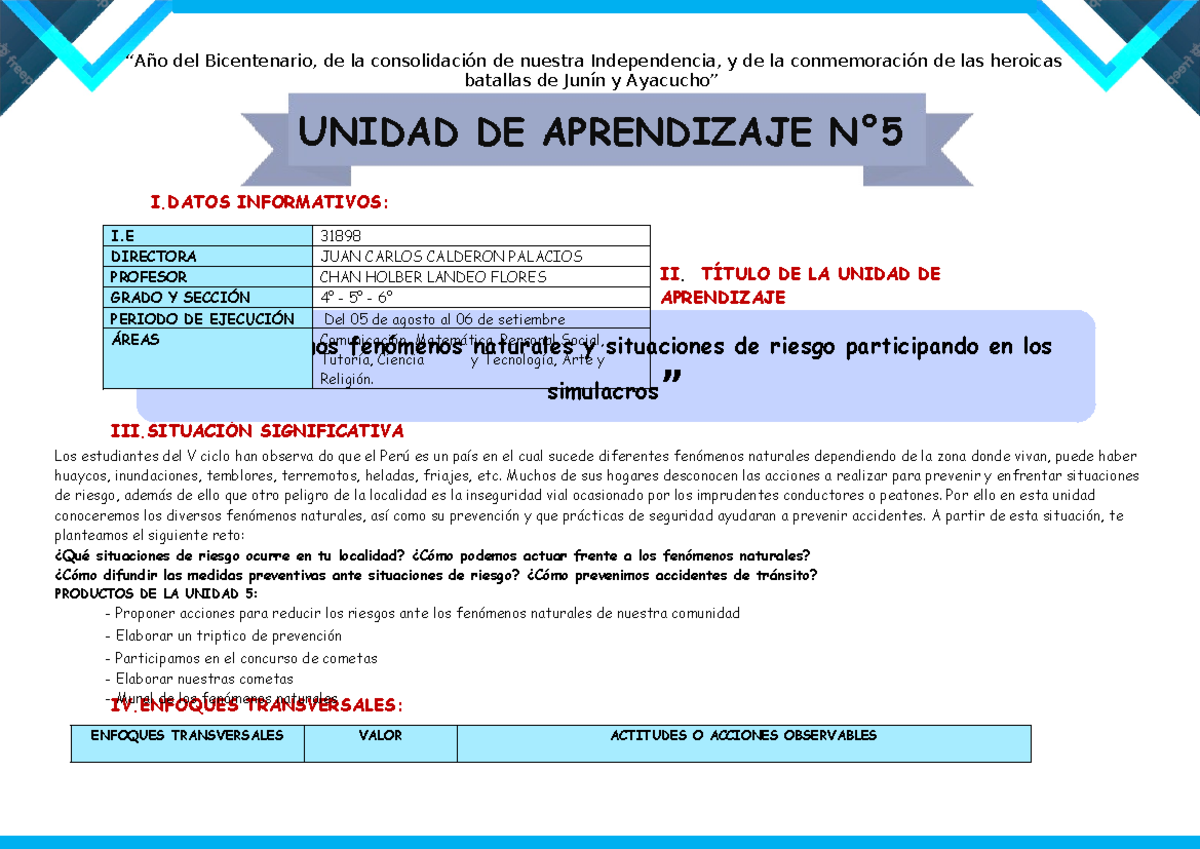 V°- Unidad 5-V Ciclo-2024- Maestras DE Primaria PERÚ- Jezabel Camargo ...