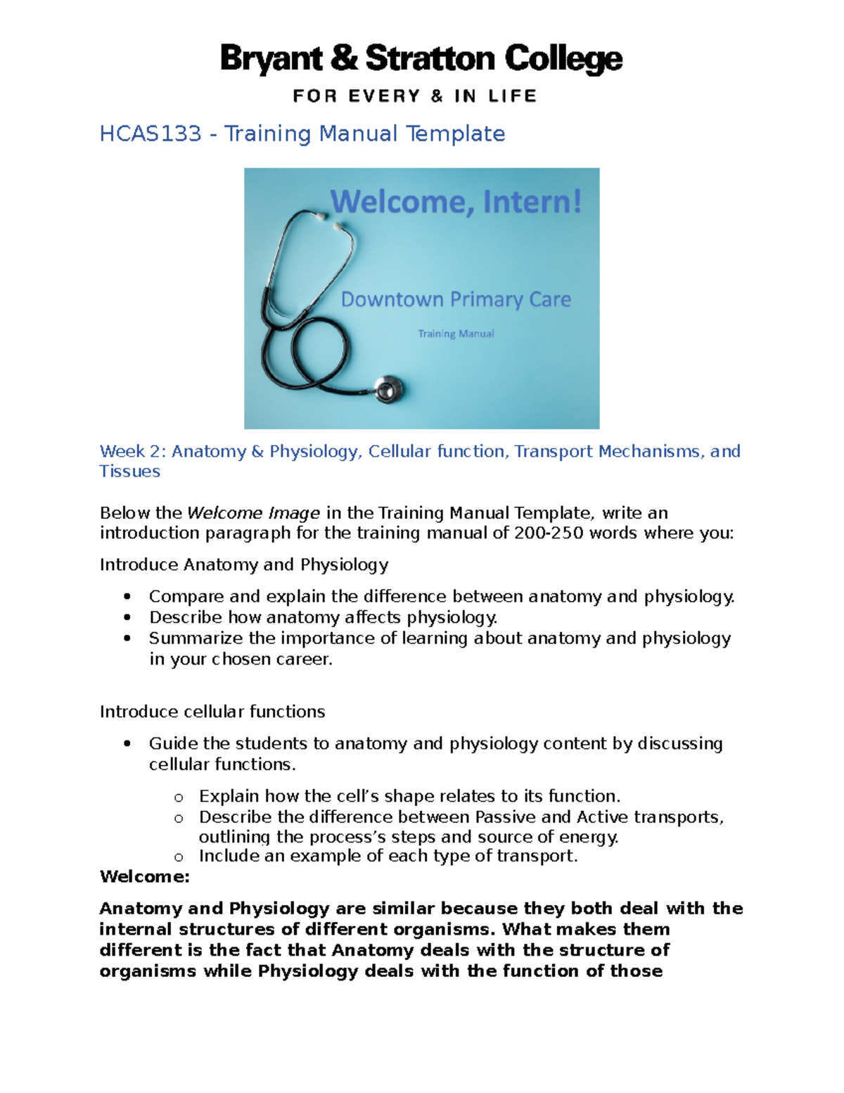 HCAS133 - Week 7 Portfolio Project - HCAS133 - Training Manual Template ...