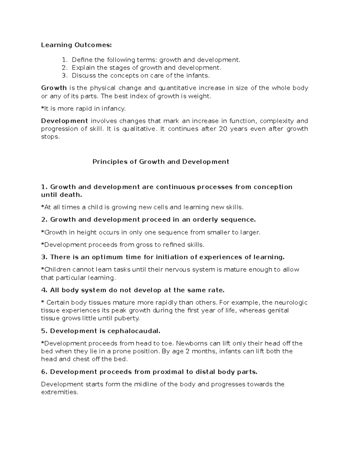 Growth and Development IMCI - Learning Outcomes: Define the following ...