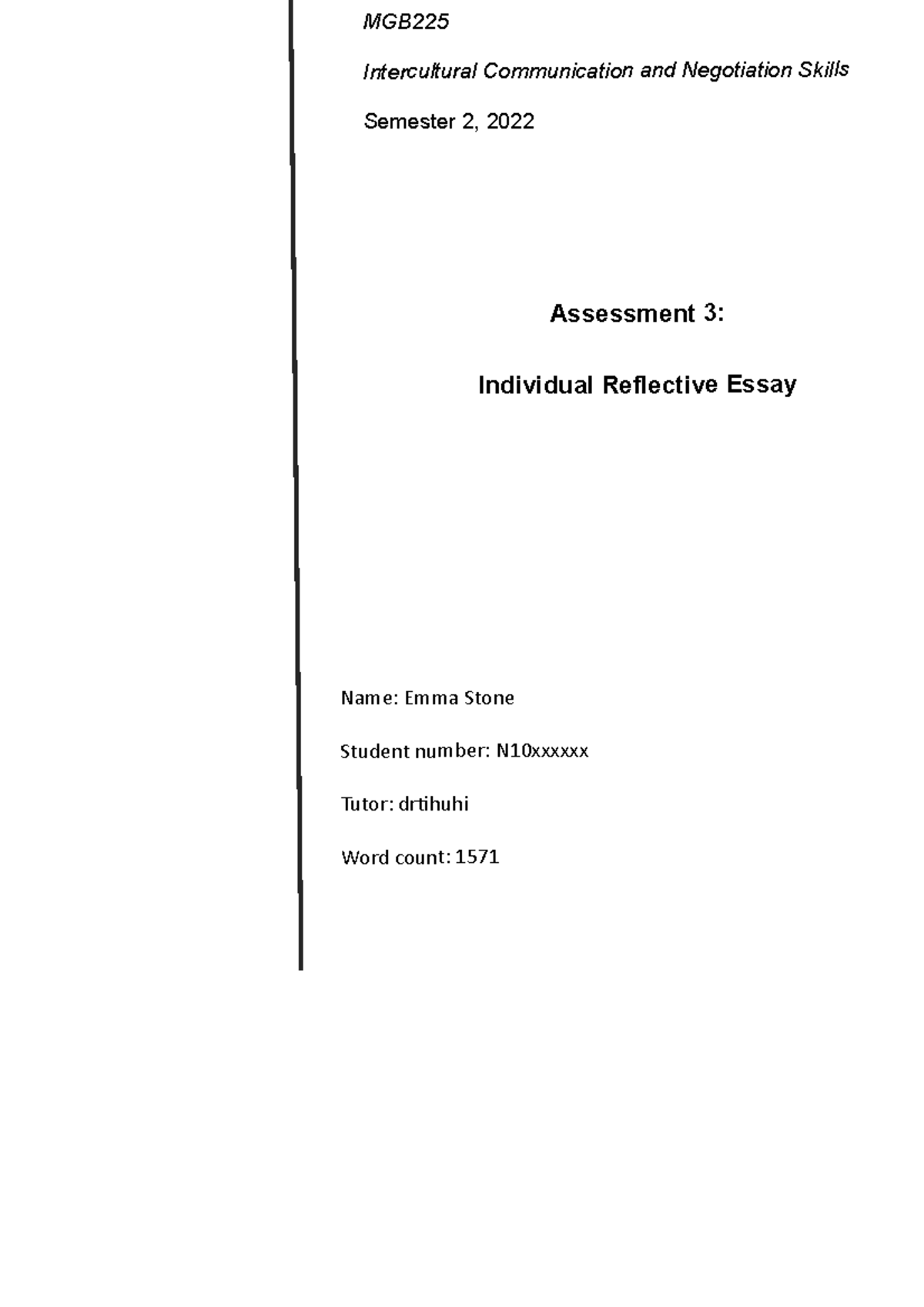 Ass3: Individual Reflective Essay - Assessment 3: Individual Reflective ...