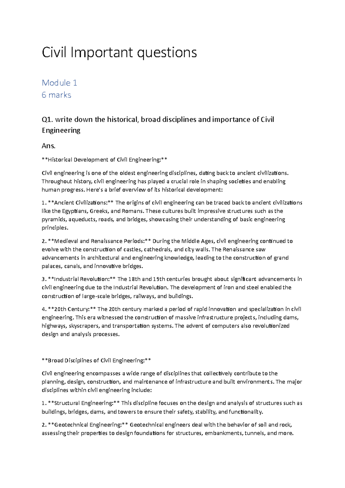 Civil Important questions - Civil Important questions Module 1 6 marks ...