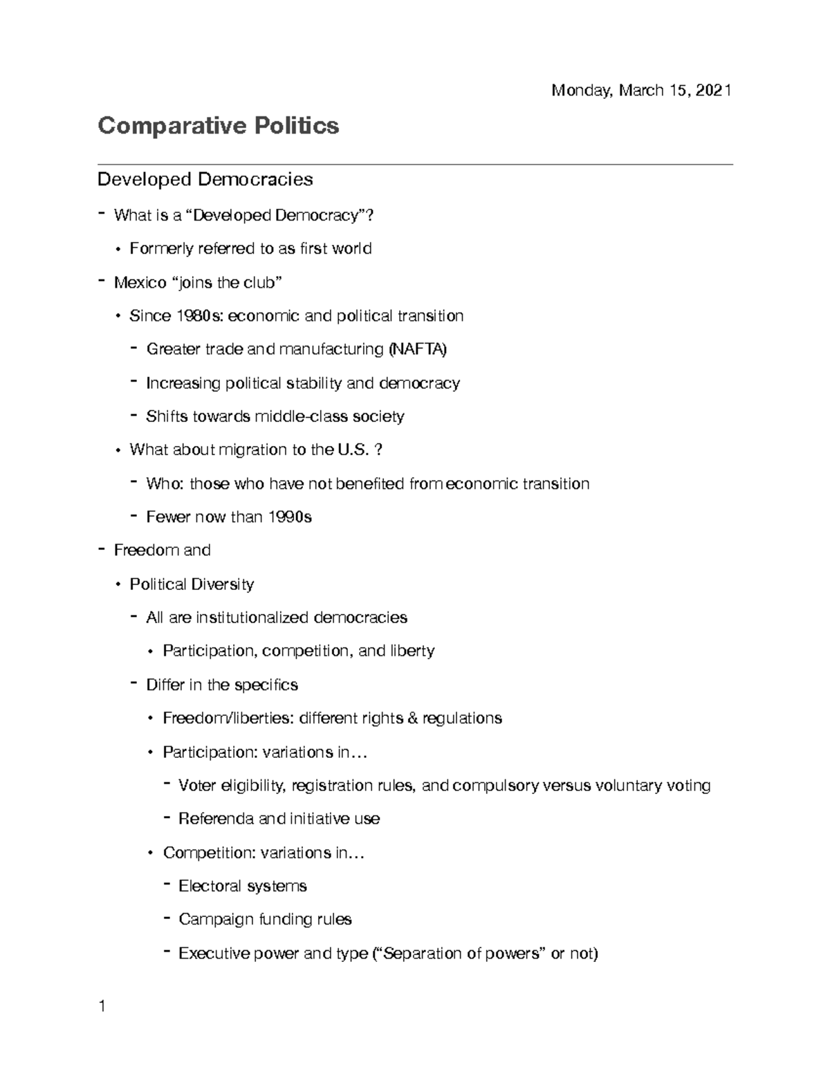 Developed Democracies - Comparative Politics Developed Democracies ...
