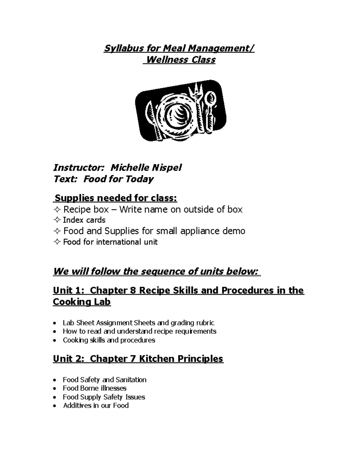 MEAL Management Syllabus 4 - Syllabus for Meal Management/ Wellness ...