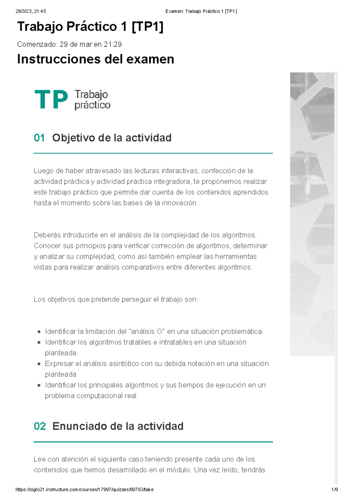 Examen Trabajo Práctico 1 [TP1] - Algortimos y Estructuras de Datos 95% - Trabajo Práctico 1 ...