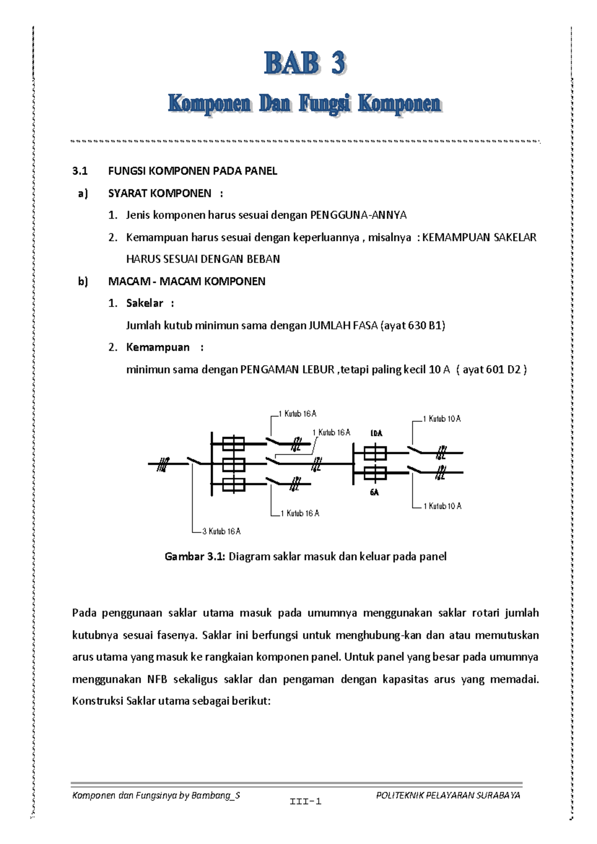 komponen listrik dan fungsinya - 3 FUNGSI KOMPONEN PADA PANEL a) SYARAT KOMPONEN : 1. Jenis ...