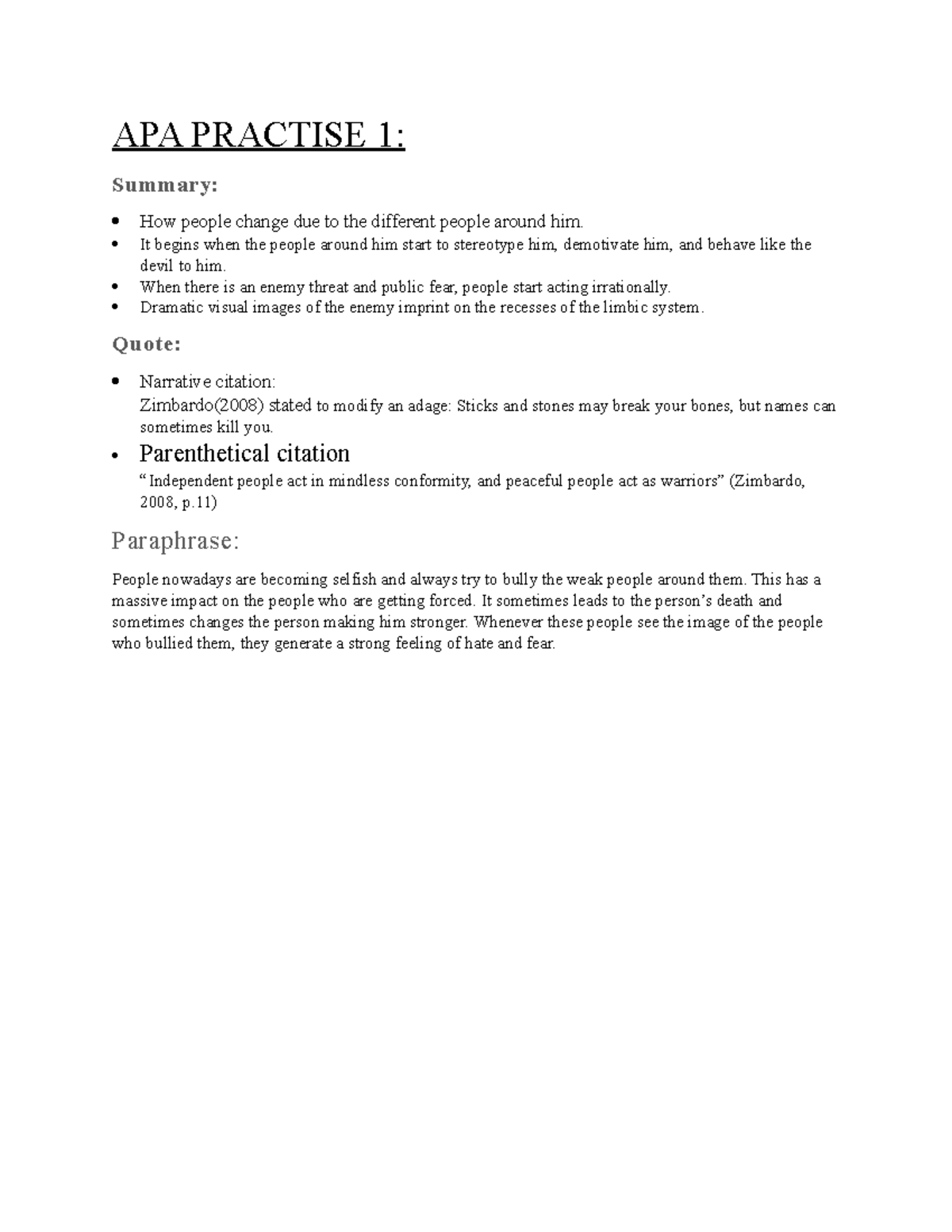 APA practise 1 - APA Test 1 - APA PRACTISE 1: Summary: How people ...