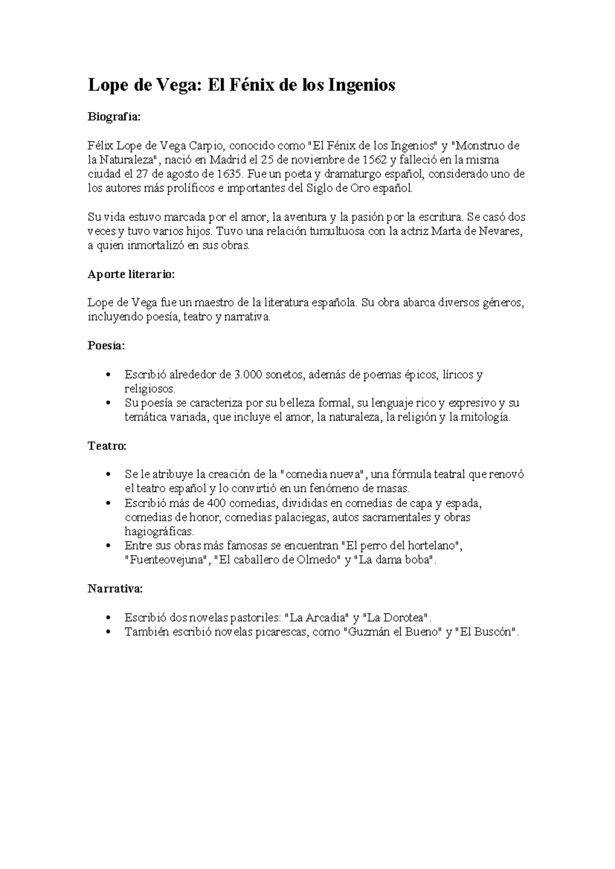 Lope de Vega - Biografía Lope de Vega - Lope de Vega: El Fénix de los ...