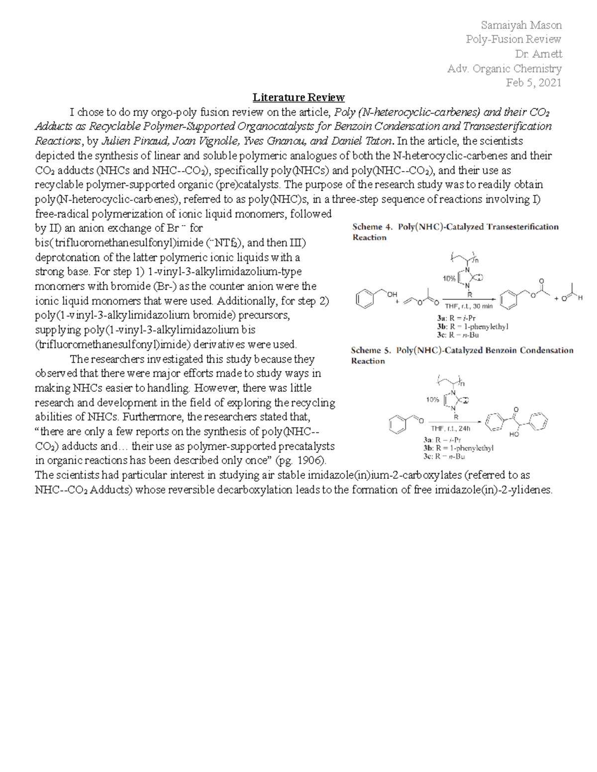 Orgo-Poly CHM5225C - Samaiyah Mason Poly-Fusion Review Dr. Arnett Adv ...