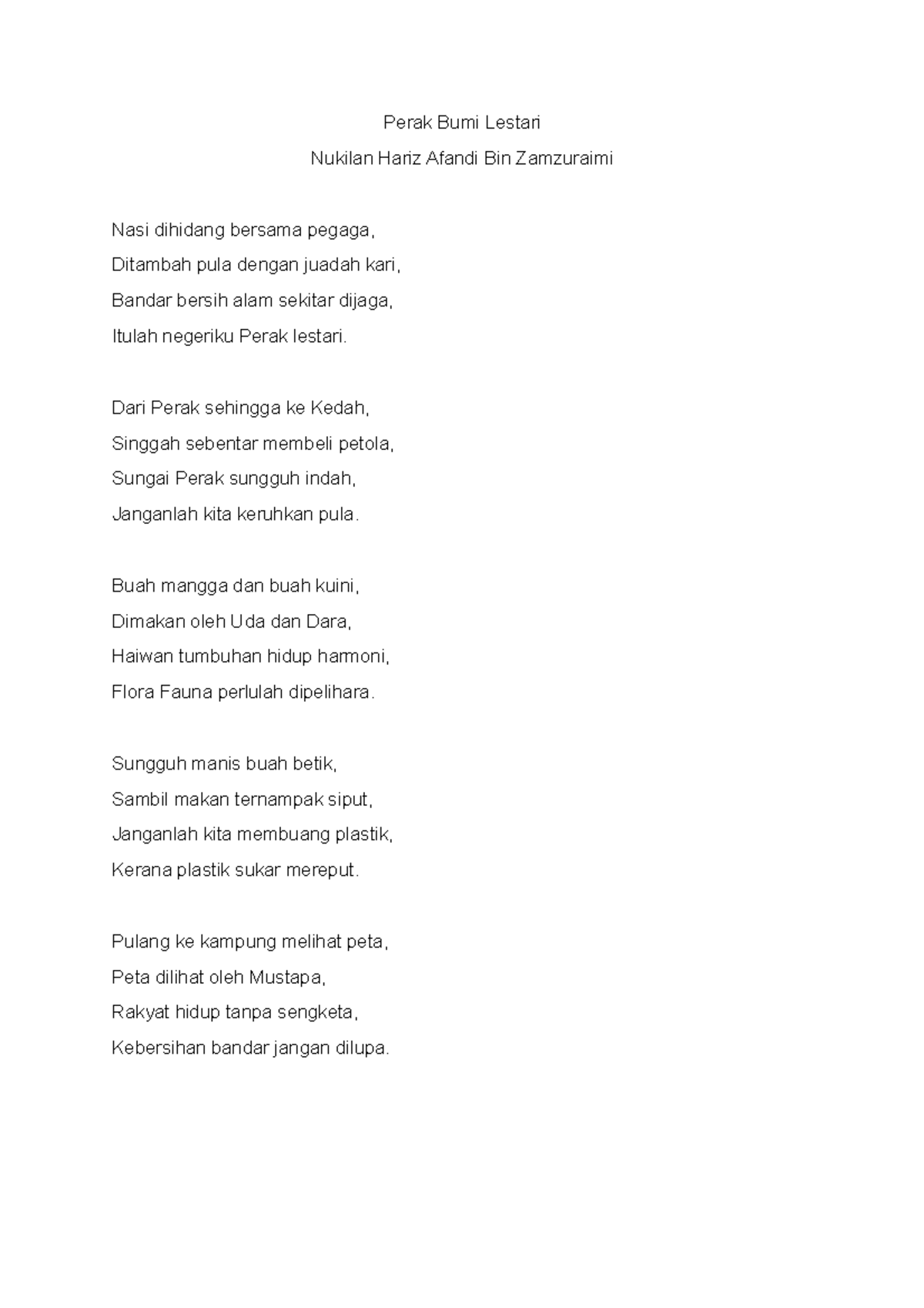 Pantun Hariz - bahasa - Perak Bumi Lestari Nukilan Hariz Afandi Bin ...