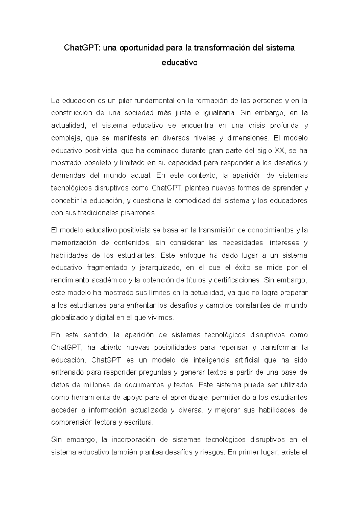 Chat GPT: una oportunidad para la transformación del sistema educativo ...