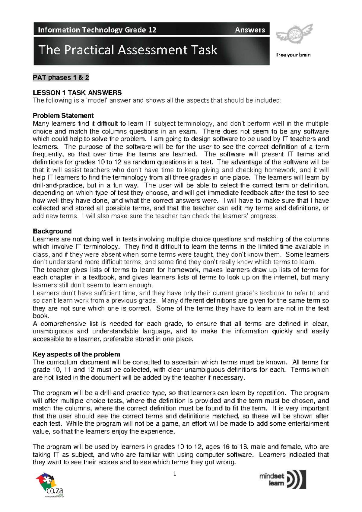 The Practical Assessment Task Answers - The Practical Assessment Task Free your brain PAT phases ...