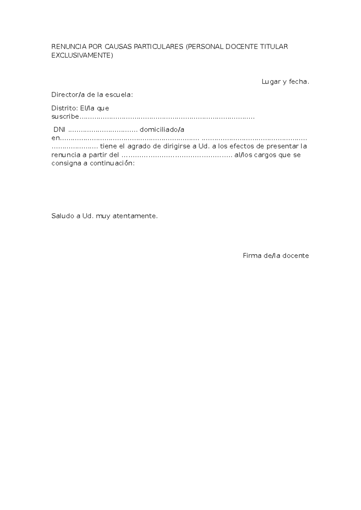 Renuncia POR Causas Particulares - RENUNCIA POR CAUSAS PARTICULARES ...