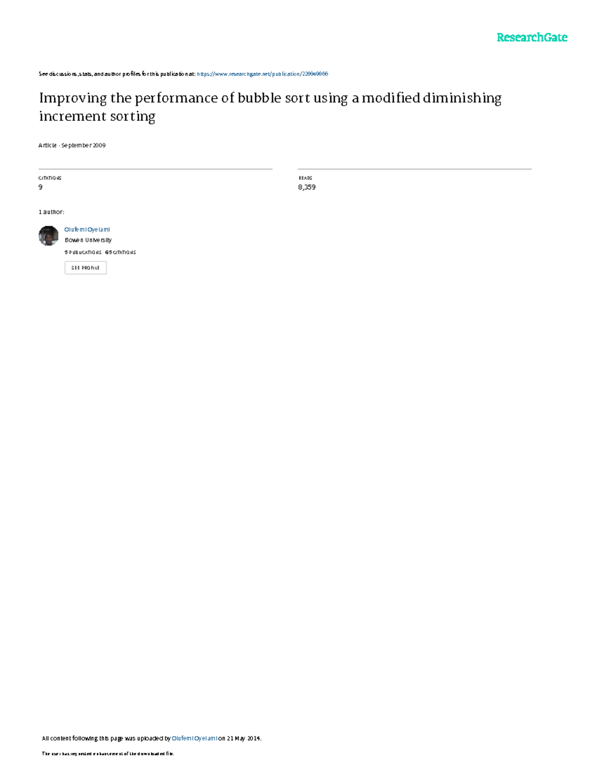 Improving the performance of bubble sort using a m (1) - See discussions, stats, and author ...