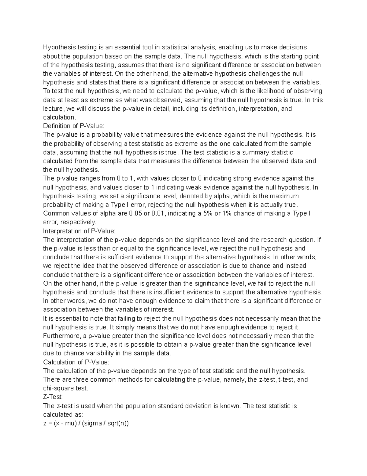 STAT101 lecture notes 3 - Hypothesis testing is an essential tool in ...