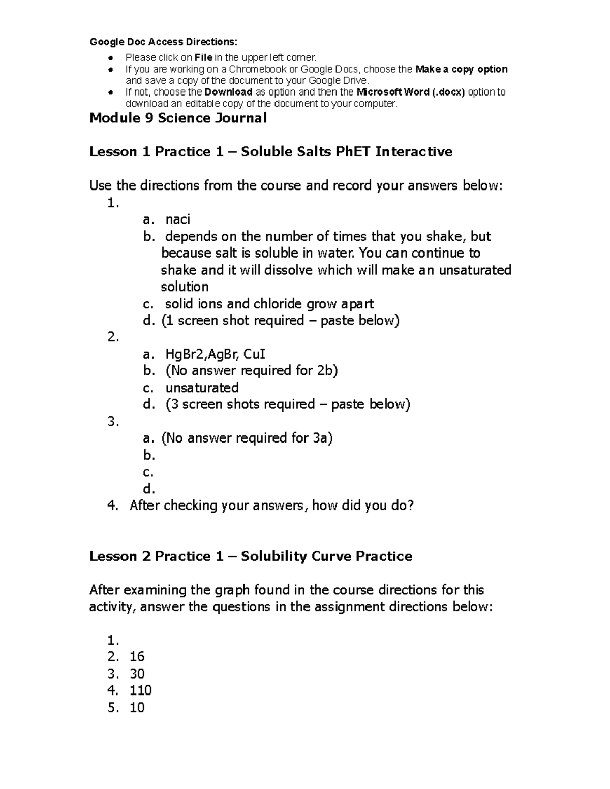 Copy of Module Nine Science Journal - Google Doc Access Directions ...