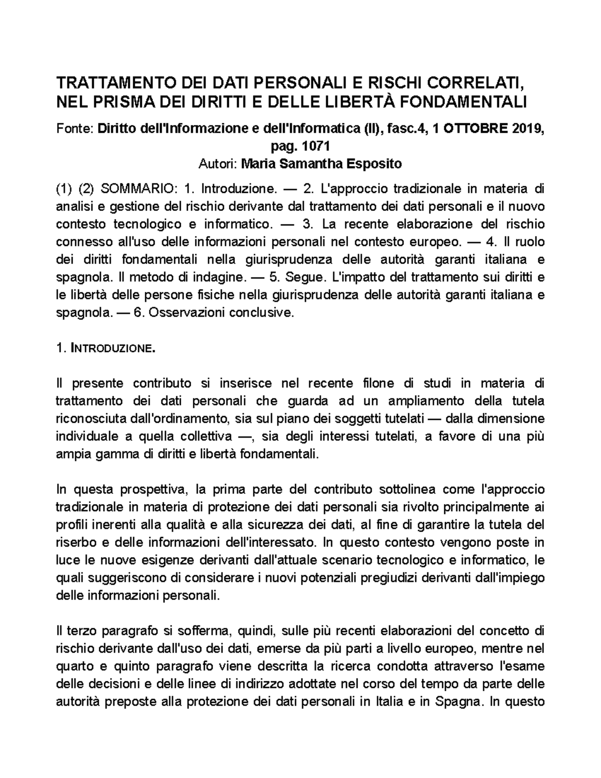 E Trattamento DEI DATI Personali E Libertà Fondamentali Dir Inform ott ...