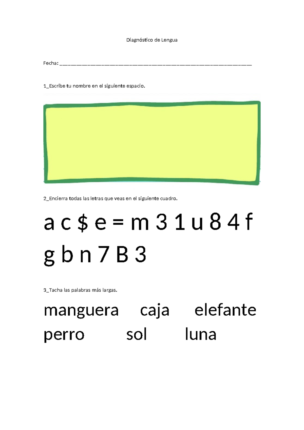 Diagnostico 1ro - Hola, espero te sirva! - Diagnóstico de Lengua Fecha ...