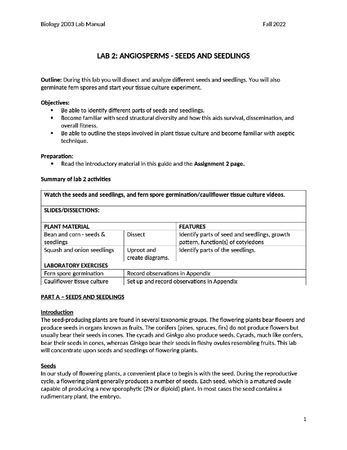 Bio 2D03 Lab 2 - Seeds and seedlings F2022 - Biology 2D03 Plant ...