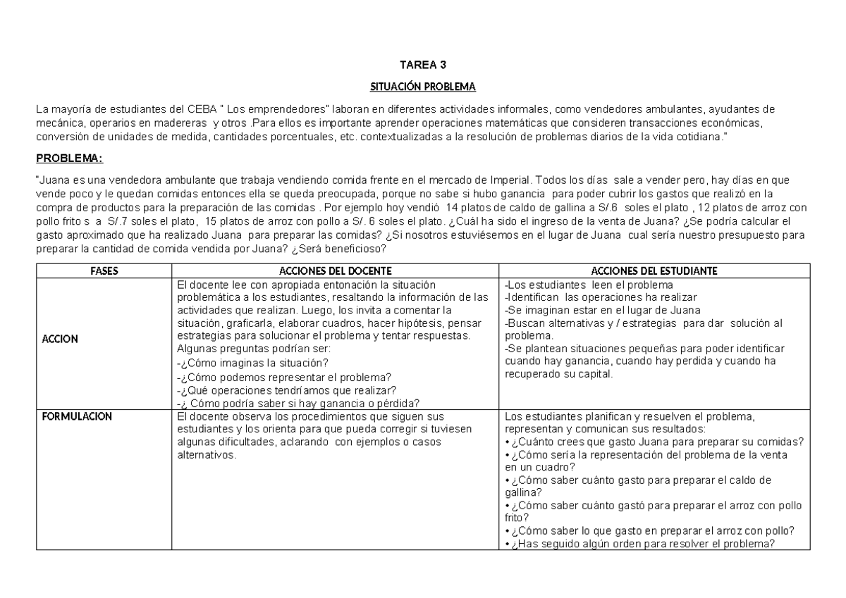 Matematica. Unidad 3. Laura Rolando - TAREA 3 SITUACIÓN PROBLEMA La ...