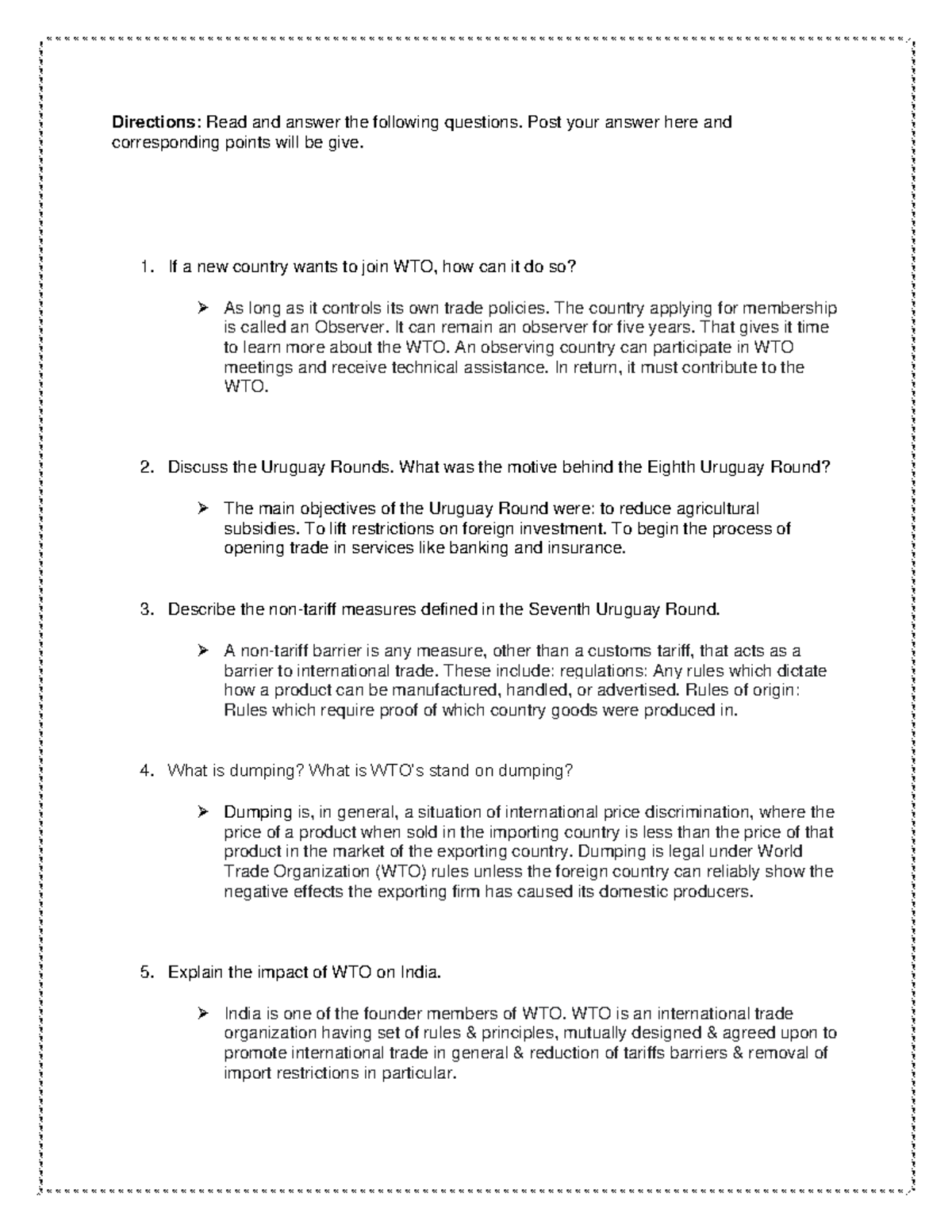 Midterm Period Assignment 8 - World Trade Organisation - Directions ...