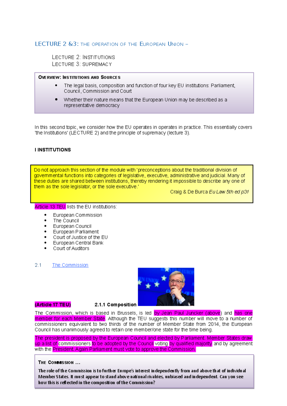 Notes on Institutions - LECTURE 2 &3: THE OPERATION OF THE EUROPEAN ...