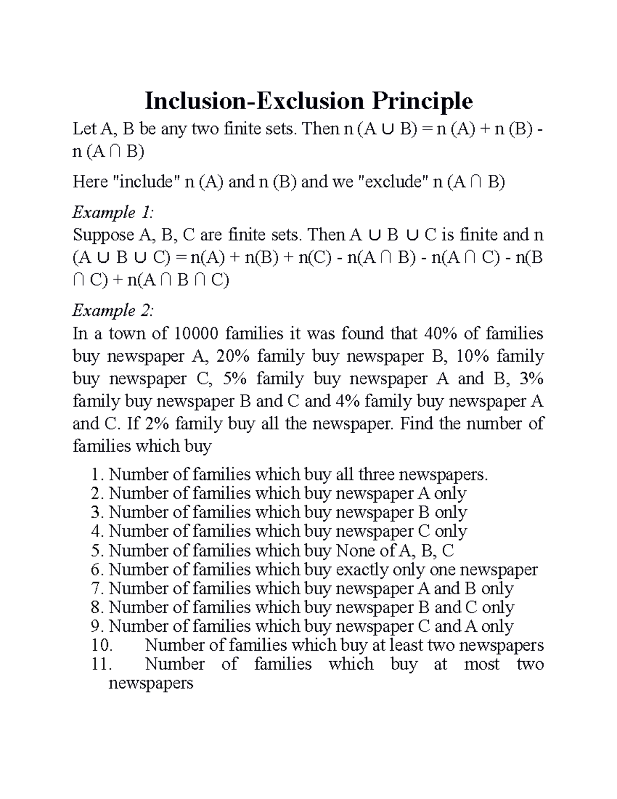 Inclusion-Exclusion Principle and Mathematical Inductions and Binary ...