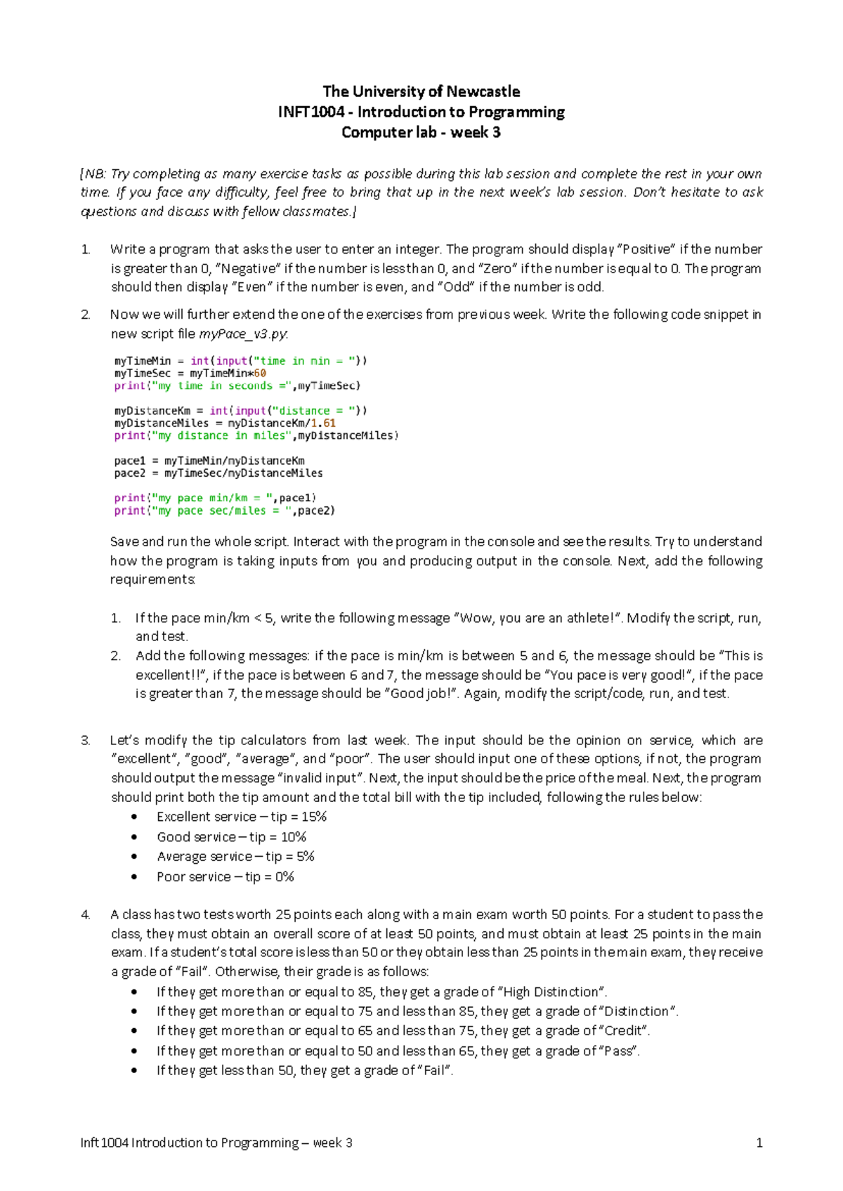 Inft1004 - week 3 - computer lab - 2024 - Inft1004 Introduction to Programming – week 3 1 The ...